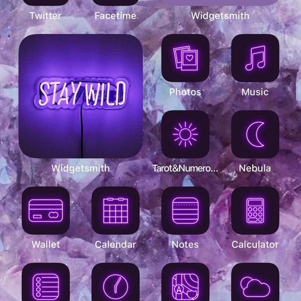 Purple Neon App Icons, Neon Aesthetic Ios 14 Icons, iPhone Icon Pack ...