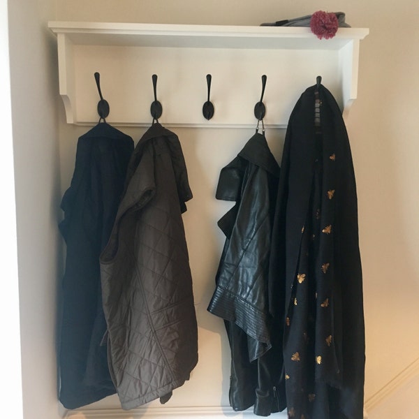 Hat & Coat Rack With Closed Back and Single Shelf. Wall Mounted Solid ...