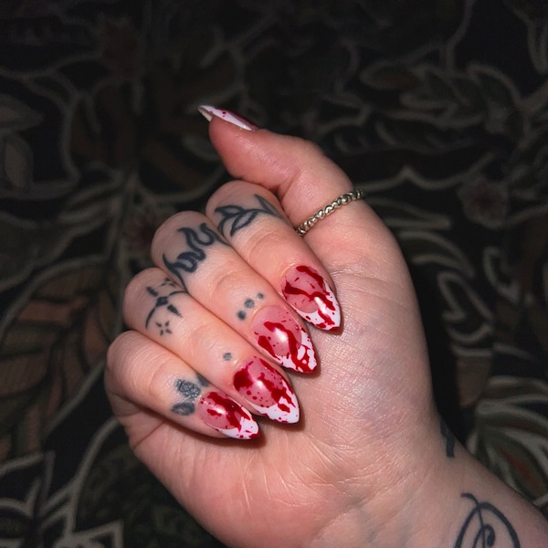 Blood Splattered French Manicure Press on Nails | Gothic Press on Nails ...