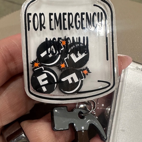 Badge Reel for Emergency Use One F-bombs Shaker ID Holder Retractable ...