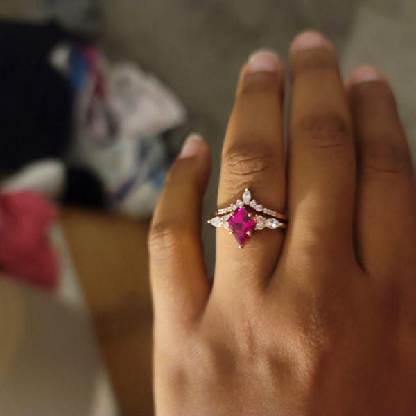 Skye Rose Gold Ruby Leaf Couples Ring Set- His and Hers Matching Wedding Band Red Ruby & Black ...