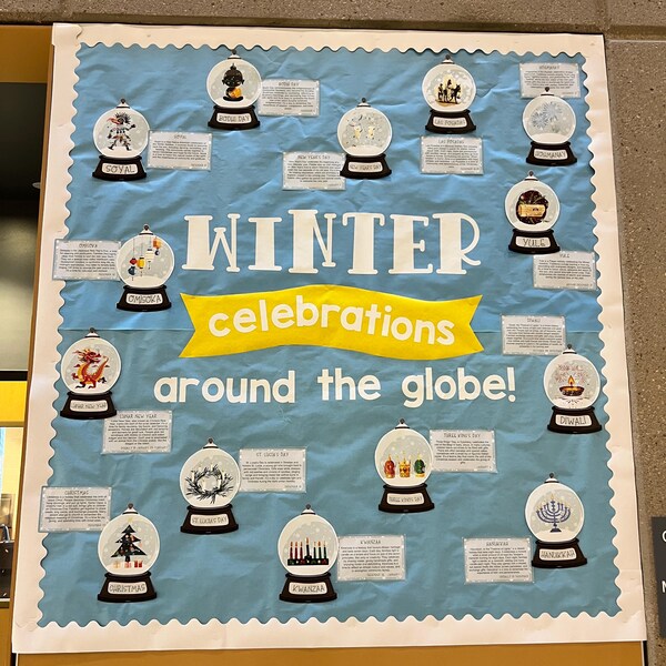 World Winter Holidays Snow Globe Bulletin Board | Holidays Around the ...
