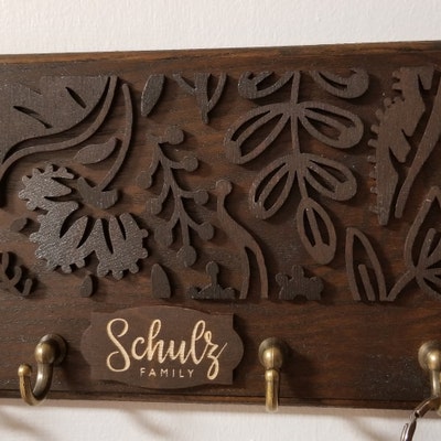 Wooden Key Holder for Wall, Personalized Entryway Organizer With Hooks ...