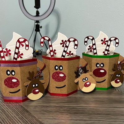 Reindeer Pop up Mug Christmas Card and Gift Tag SVG Cutting File - Etsy