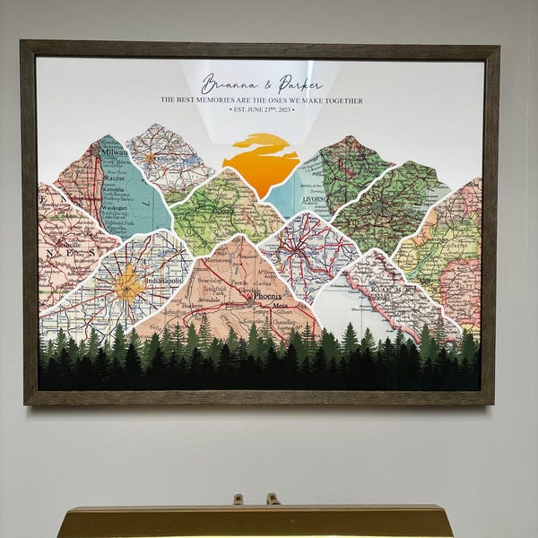Personalized Long Distance Family Maps on Wood: 3-5 Locations, Custom ...