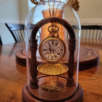 Pocket Watch Glass Display Dome Stand in Light Oak, Dark Oak, or ...