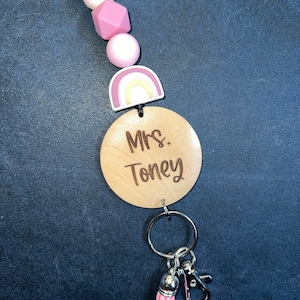 Boho Rainbow Daisy Beaded Teacher Lanyard, ID Badge Holder, Lanyard for ...