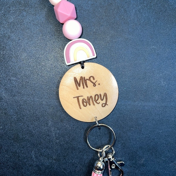 Boho Rainbow Daisy Beaded Teacher Lanyard, ID Badge Holder, Lanyard for ...