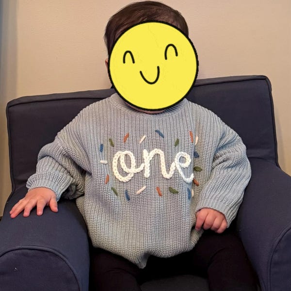 First Birthday Sweater, One Hand Embroidered Sweater, Fall and Winter ...
