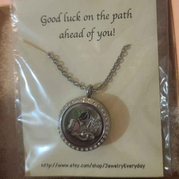 Graduation Floating Charm Locket Necklace, Class of 2026 Necklace ...