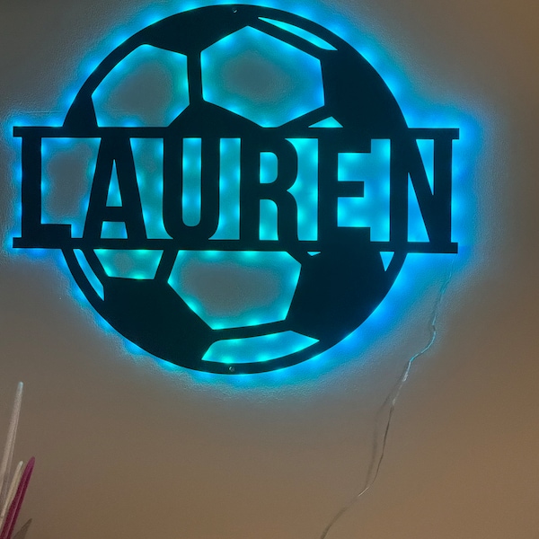 Personalized Soccer Ball Metal Sign With LED Light, Sport Wall Art With ...
