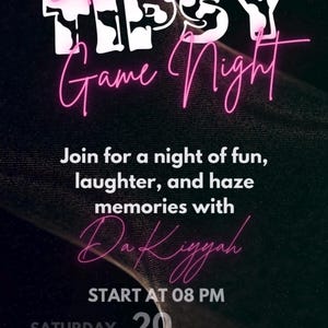 Let’s Get Tipsy Game Night Invitation, Neon Glow Digital Editable Party ...