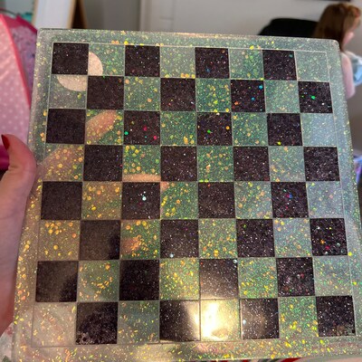 Glitter Resin Chess and Checkers Set Enchanted Opal & Chunky Pink ...