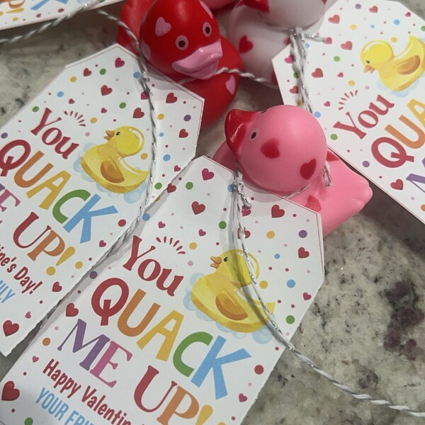 Rubber Duck Valentine's Day Gift Tag, You Quack Me up Valentine Tag ...