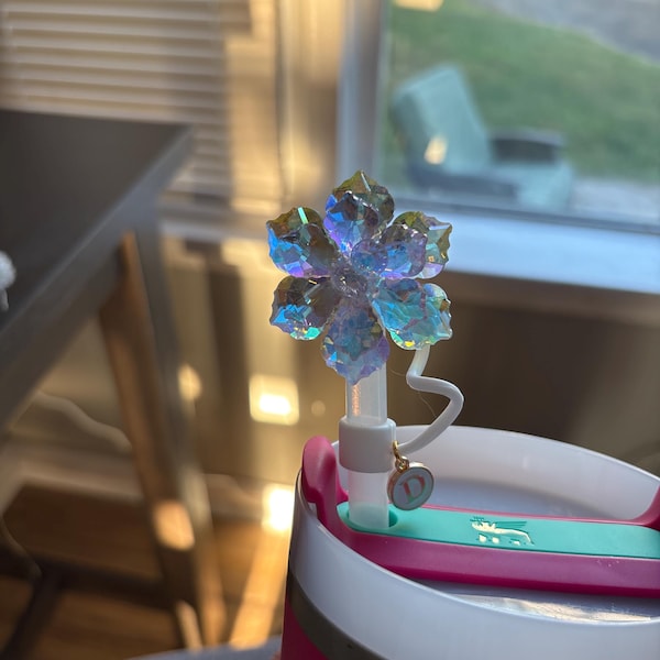 Super Sparkling Colorful Crystal Flower Straw Topper,weave Crystal ...