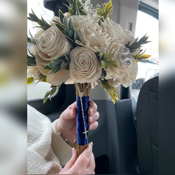 All Ivory Sola Wood Flower Bouquet With Baby's Breath and Greenery ...