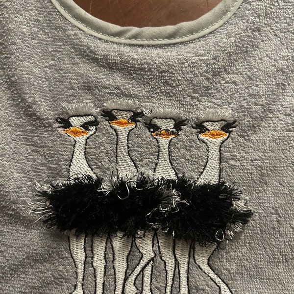 Fringed Fluffy Group of Ostriches Flock of Ostriches Machine Embroidery ...