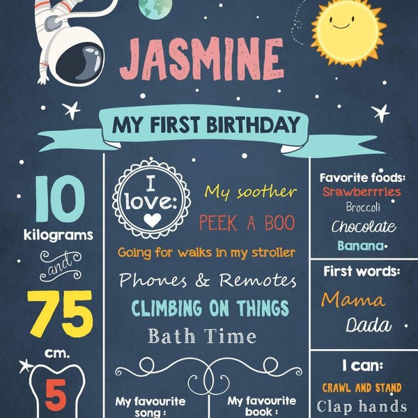 Editable Outer Space Birthday Milestones Sign Astronaut Birthday ...