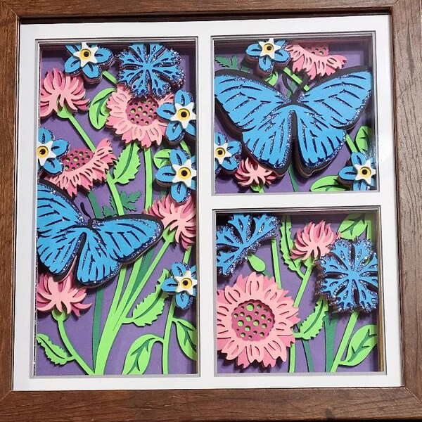 3D Butterfly Shadow Box SVG, Layered Wild Flowers SVG, Spring Shadow ...