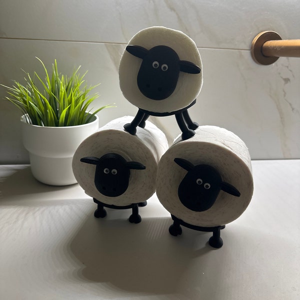Shawn the Toilet Paper Holder Sheep Set of 3, Black Bathroom Decor ...