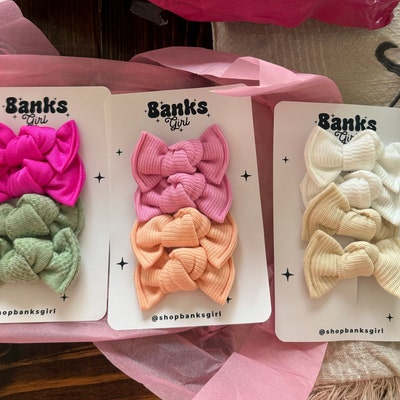 Sherbert Ribbed Knit Knot Pigtail Bows, Orange Pigtail Bows, Summer ...