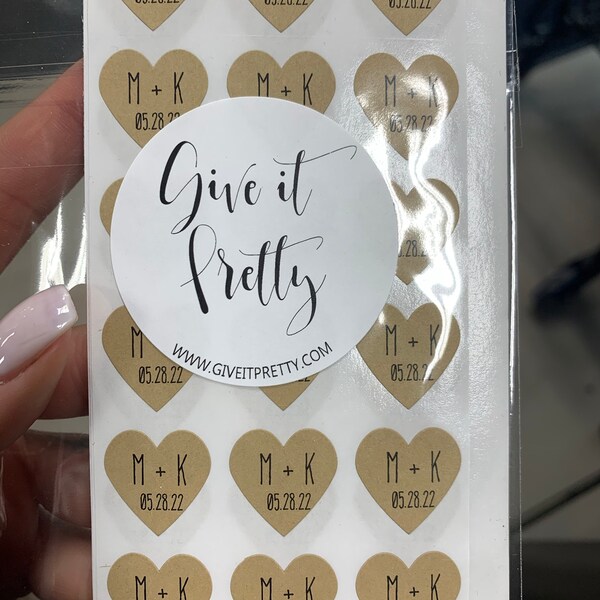 108 Custom Heart Stickers With Initials and Date - Wedding Stickers and ...