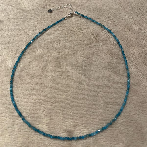 Natural Apatite Stone Delicate Necklace 2MM Tiny Blue Gemstone Beaded ...