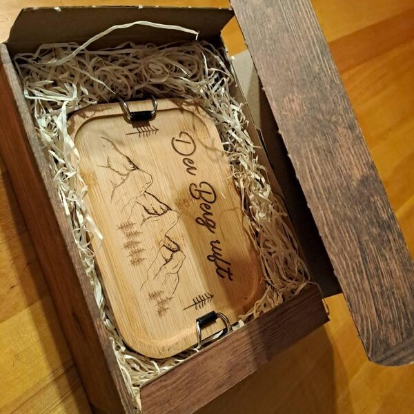 Wandern Geschenk Lunchbox & Campingbesteck Bergmotiv Personalisierte ...