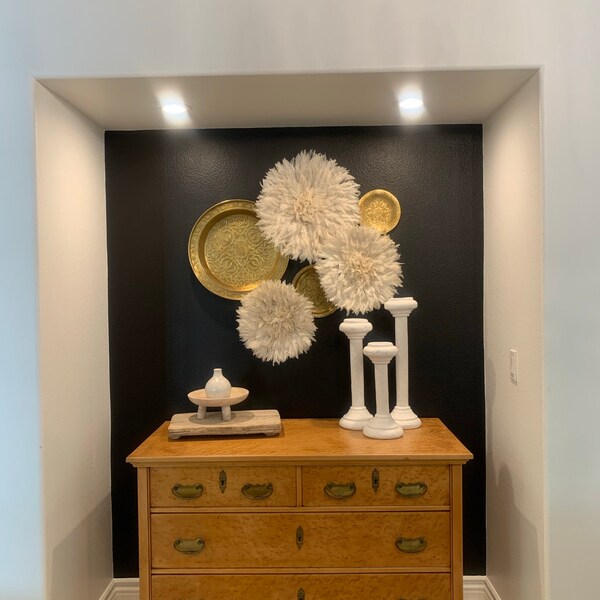 White Juju Hat Wall Décor Set, Boho Wall Decor, Ivory Juju Hat Feather ...