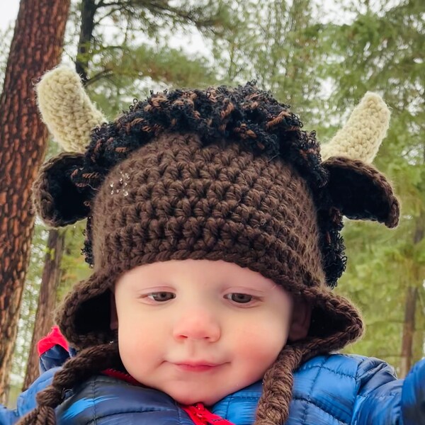 Buffalo Hat Pdf PATTERN, 1 Year to Adult, Bison Hat With Horns to ...