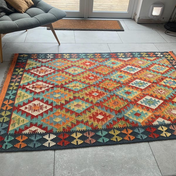 Handmade Kilim Rug, Artisan Afghan Turkish Aztec Natural Wool Kilim Rug ...