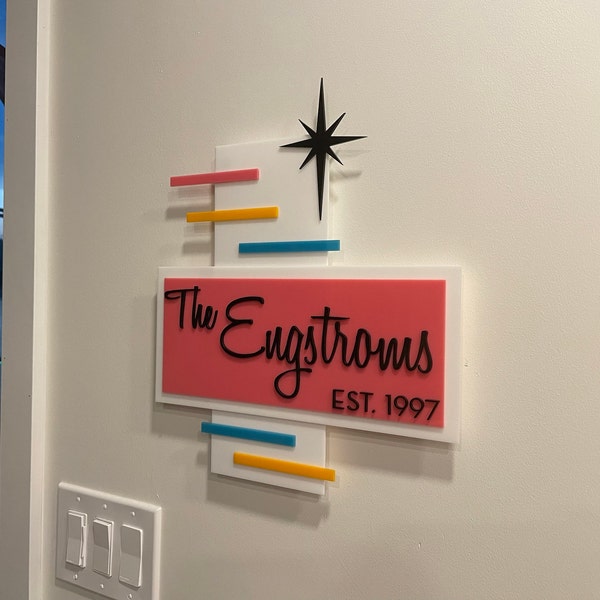 Mid Century Modern "stacked Stone" Family Name Sign: Retro Address ...