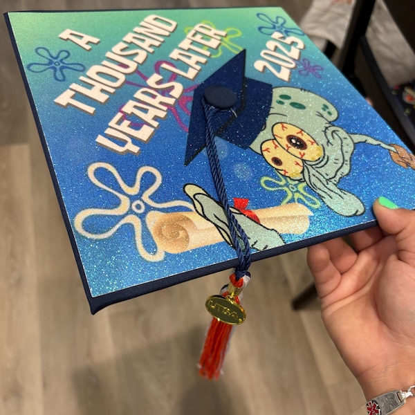 READY TO SHIP Squidward Glitter Grad Cap Topper “one Thousand Years ...