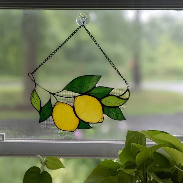 Lemon Branch Stained Glass Suncatcher Window Hangings Lemon Tree Leaf ...