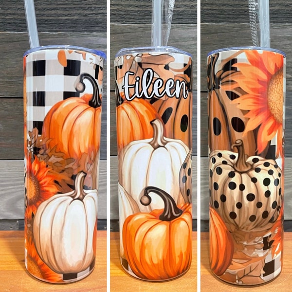 Autumn Pumpkin Wrap PNG Digital Download 20 Oz and 30 Oz Skinny Tumbler ...