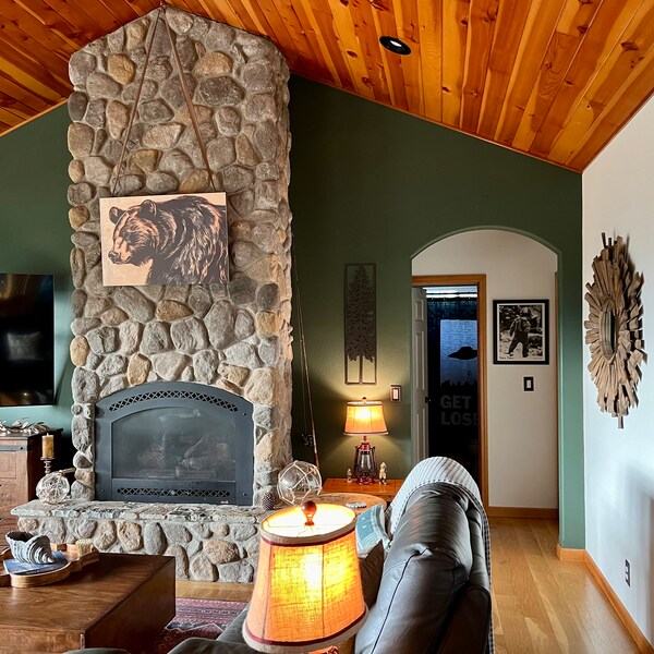 Large Brown Bear Art: Minimal Cabin Wall Canvas. Over the Fireplace ...