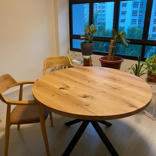 Extendable Dining Table, Round Oak Table, Solid Wood Table, Custom ...
