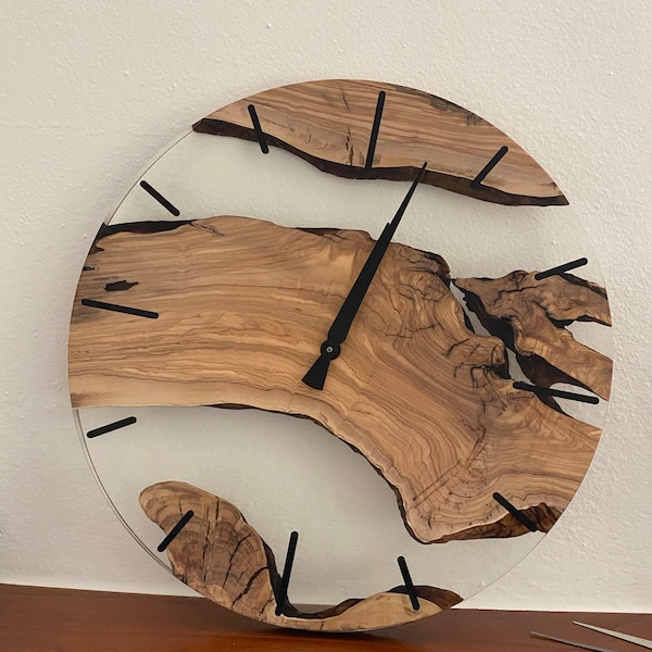 Resin Olive Wood Wall Clock: Live Edge Rustic Decor - Etsy