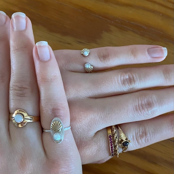 Opal Ring, Shell Ring, Mermaid Ring, Sterling Silver Ring, Stacking Ring, Midi Ring, Stackable ...