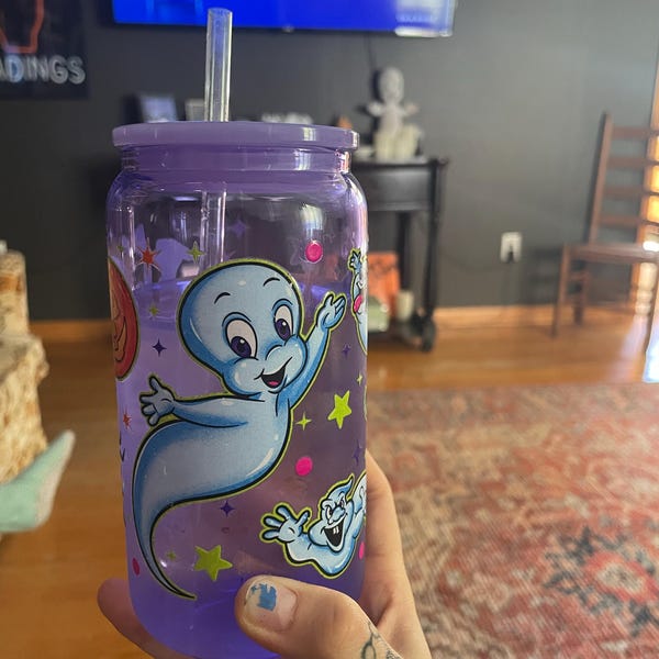 Retro Friendly Ghost Cup/retro Halloween Cup/16 Oz Glass Cup/90's ...