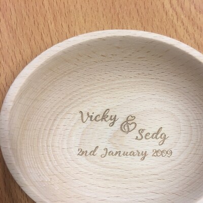 Personalised Engraved Ring Bowl, Ring Dish Made From Beech Wood. A ...
