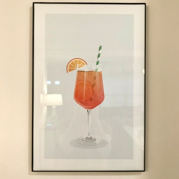 Gin and Tonic Tall Glass Archival Print, Cocktail Artwork, Giclee Print, Kitchen Artwork, Home ...