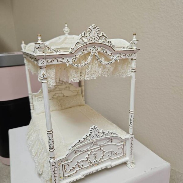 DOLLHOUSE MINIATURES Walnut Baroque Throne Chair Artisan Handmade ...