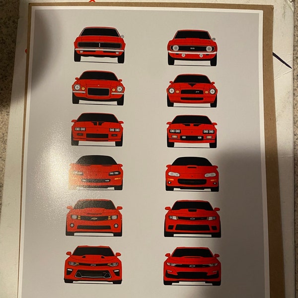 Chevy Camaro Generations (1967-present) Car Poster Print Wall Art Decor ...