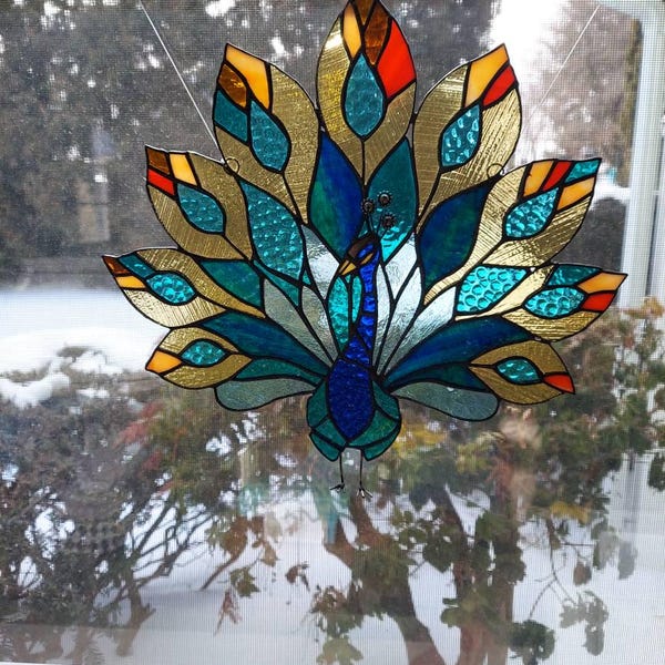 Peacock Stained Glass Pattern, Peacock Suncatcher, Peacock Bird Stained ...
