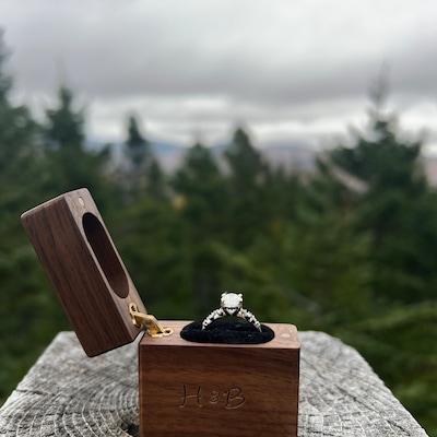 Flip Wood Ring Box Engraved Secret Single Ring Engagement Ring Box ...