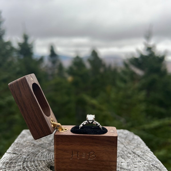 Flip Wood Ring Box - Engraved Secret Single Ring Engagement Ring Box ...