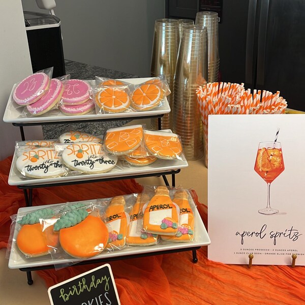 Aperol Spritz Bridal Shower Cookies: Royal Icing, Bride Theme (by the ...