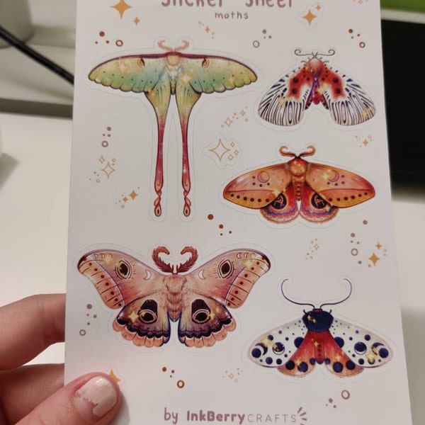 Sticker Sheet | Moth Stickers, Moth Planner Stickers, Moon Moth, Goth ...