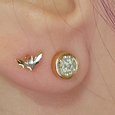 Flower Piercing 14K Solid Gold Solitaire CZ Flower Piercing - Etsy